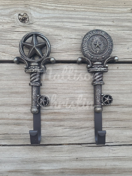 Texas Star Seal Resin Metal Hooks Set of Two Towel Hat Coat Key Rack ...