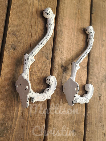 2 Distressed White Cast Iron Victorian Hooks – Mattison Christin